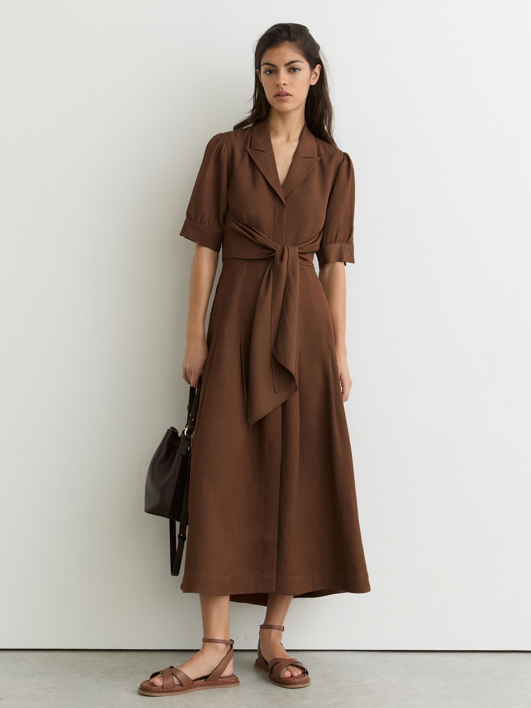 REISS Tessera Belted Midi Dress